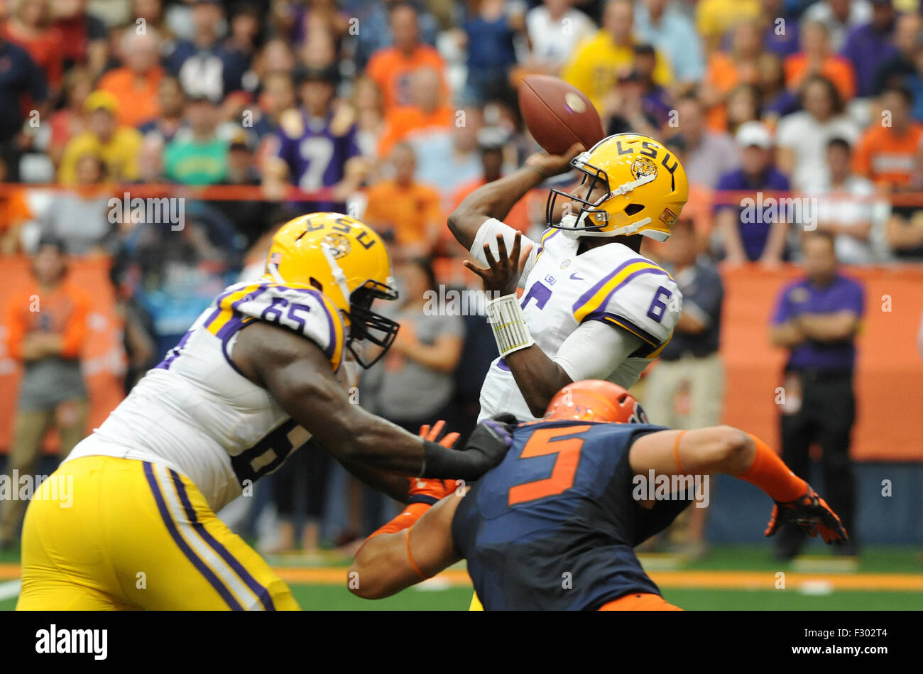 Syracuse, NY, USA. 26th Sep, 2015. LSU quarterback Brandon Harris (6 ...