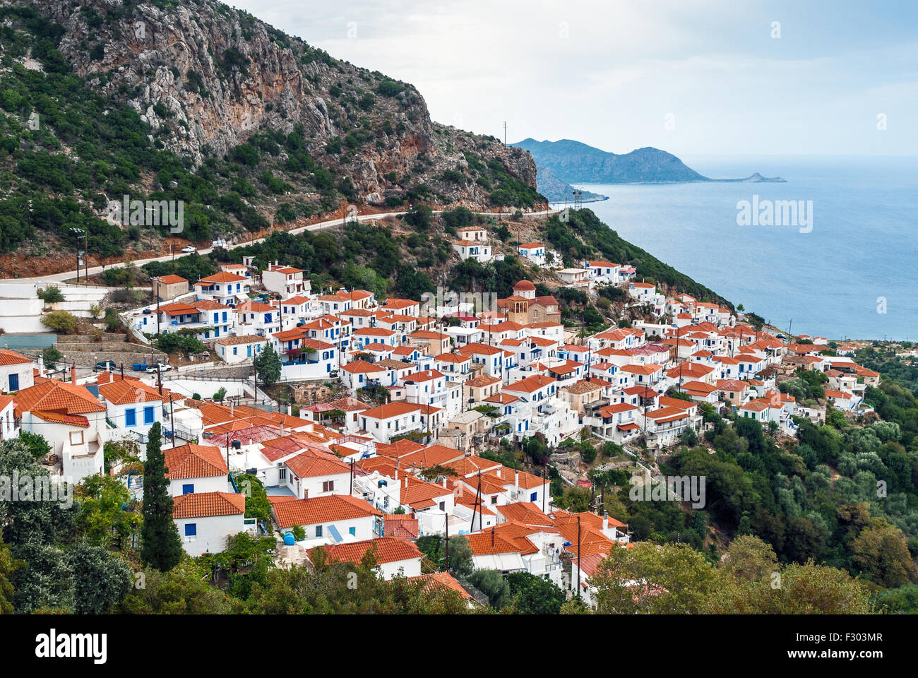 View of the traditional village of Velanidia in Peloponnese, Greece ...