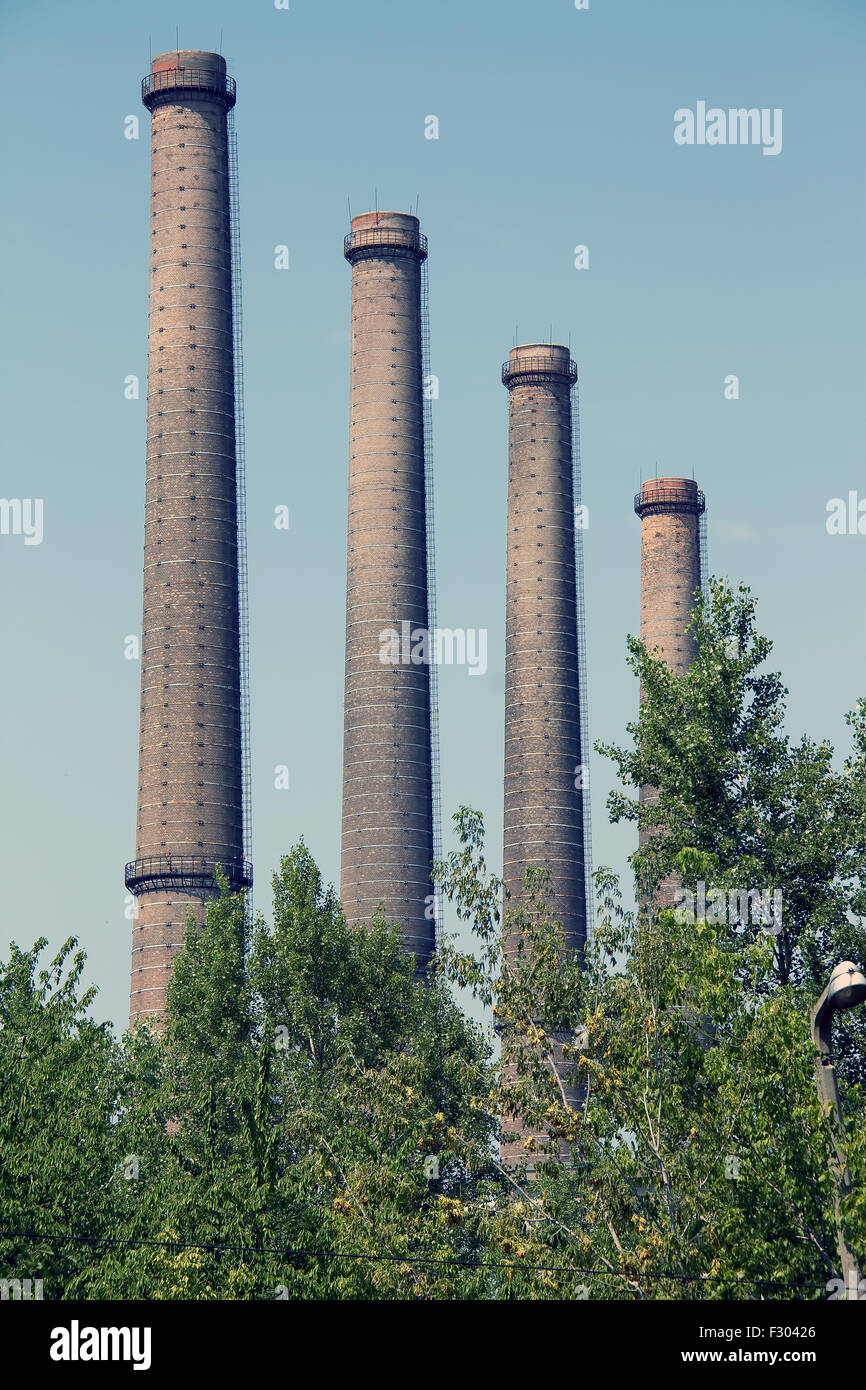 Old Abandoned Coal Factory Smoking Stacks in Eastern Europe Stock Photo ...