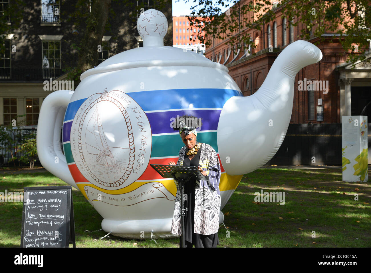 Soho Square, London, UK. 26th September 2015. Inflatable teapot in Soho ...