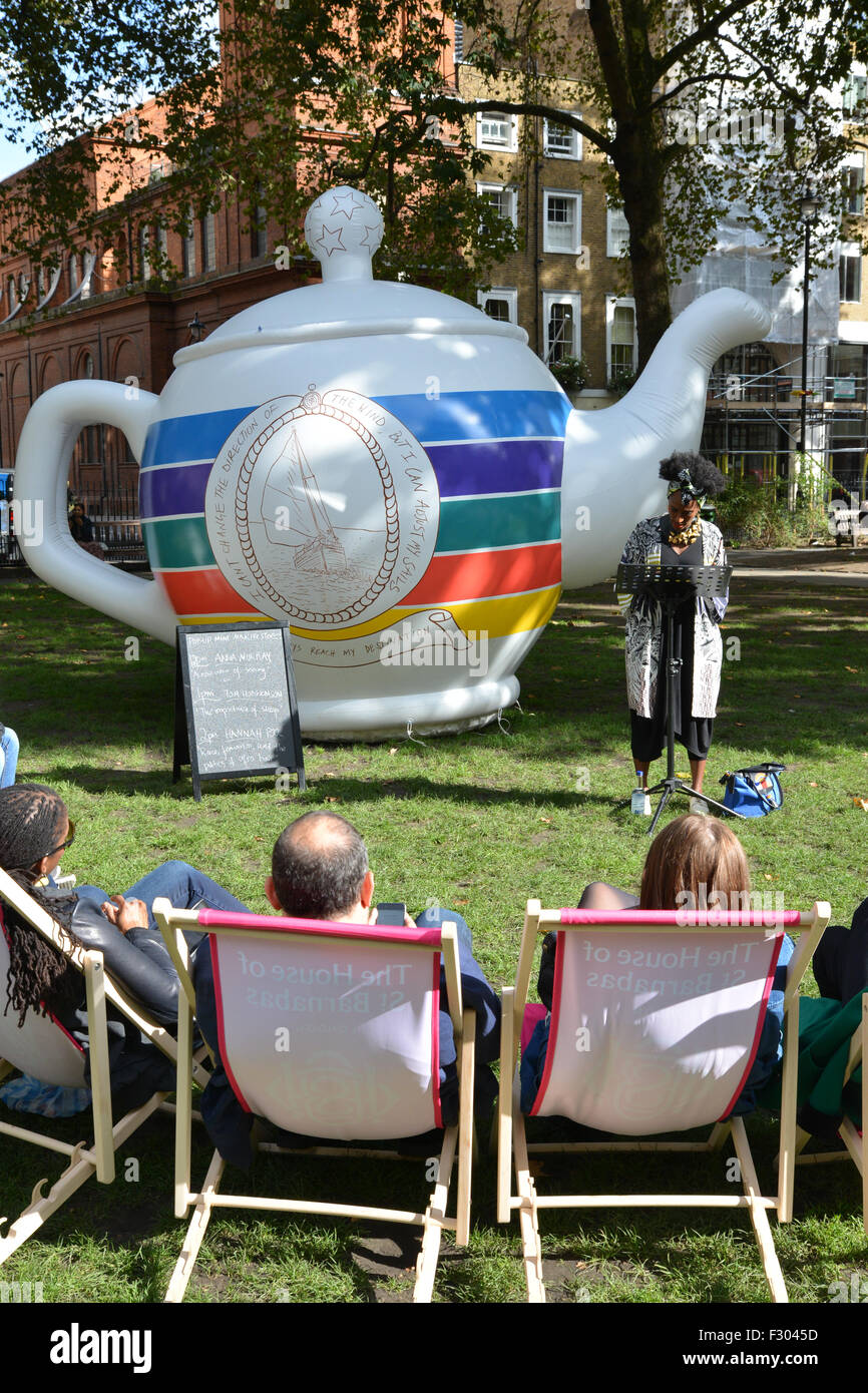 Soho Square, London, UK. 26th September 2015. Inflatable teapot in Soho ...