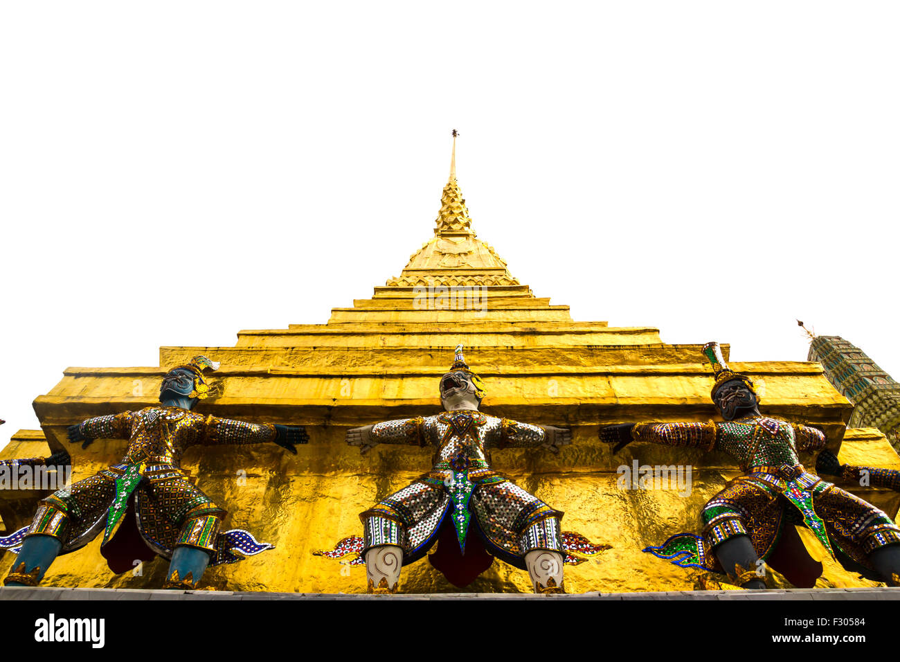 The Golden Pagoda and Yak statue at the phra keaw, bangkok,Thailand ...