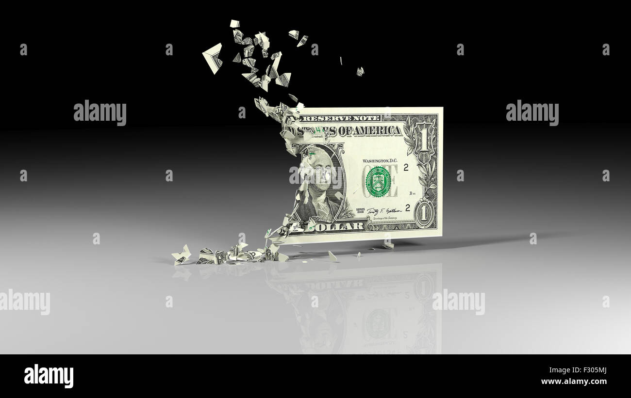 Dollar banknotes is falling apart as background for financial and ...