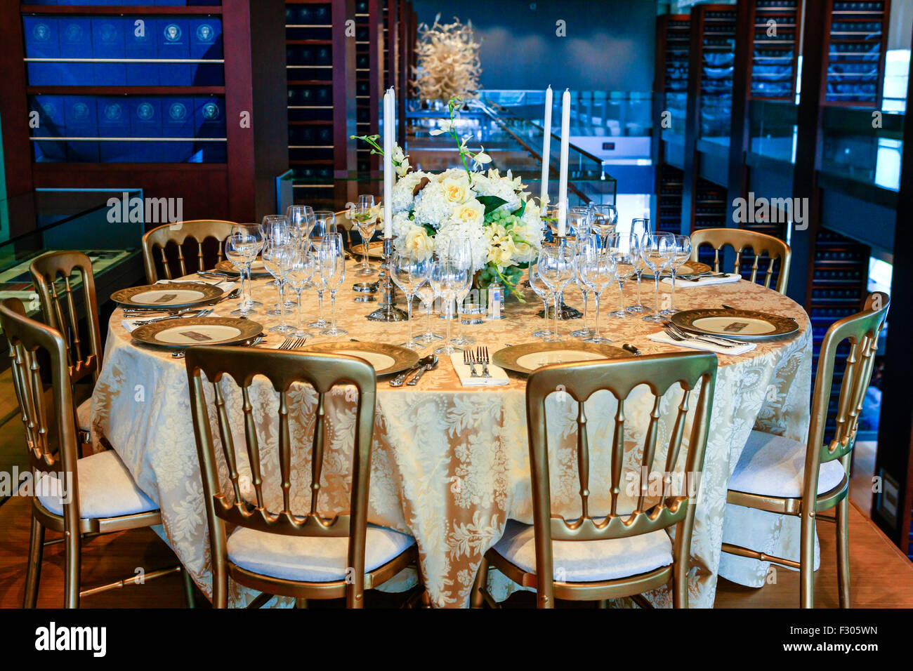 Table laid out with ceramics from one of the many State dinners on ...