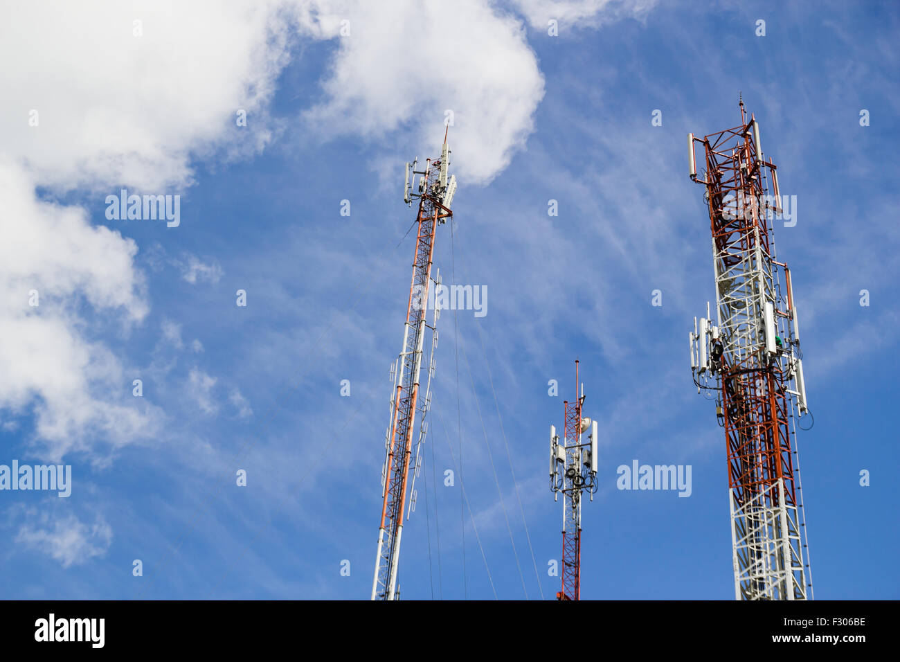 Radio tower in blue sky and clouds backgound Stock Photo - Alamy