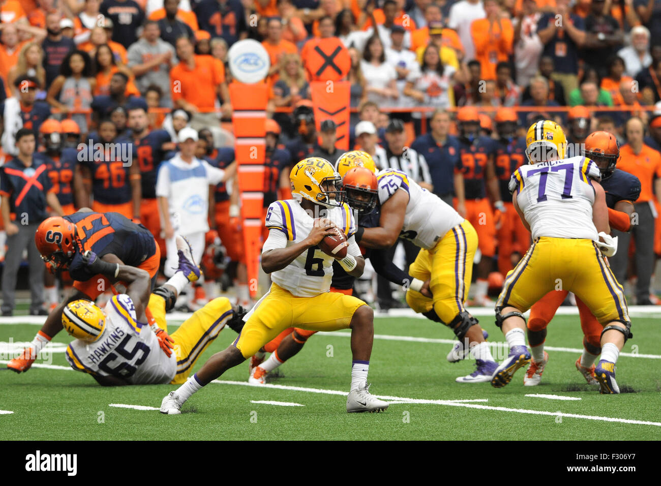 Syracuse, NY, USA. 26th Sep, 2015. LSU quarterback Brandon Harris (6 ...
