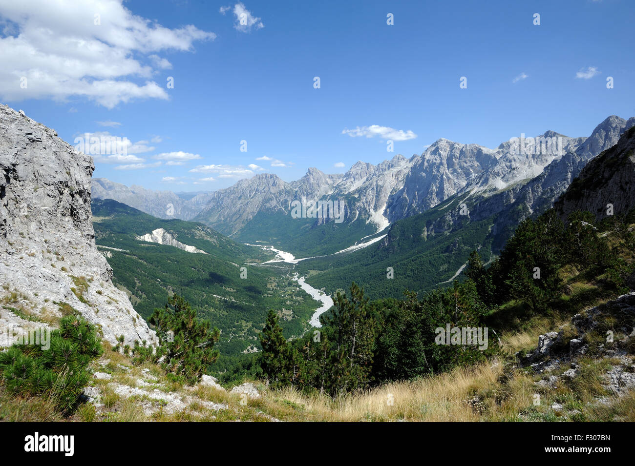 View down the Valbone river valley from the Valbone pass. Valbone ...