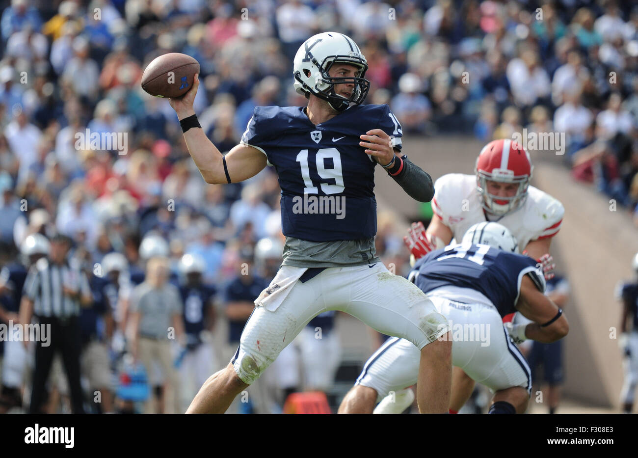 Morgan Roberts (19) of Yale gets ready to pass during a game between ...