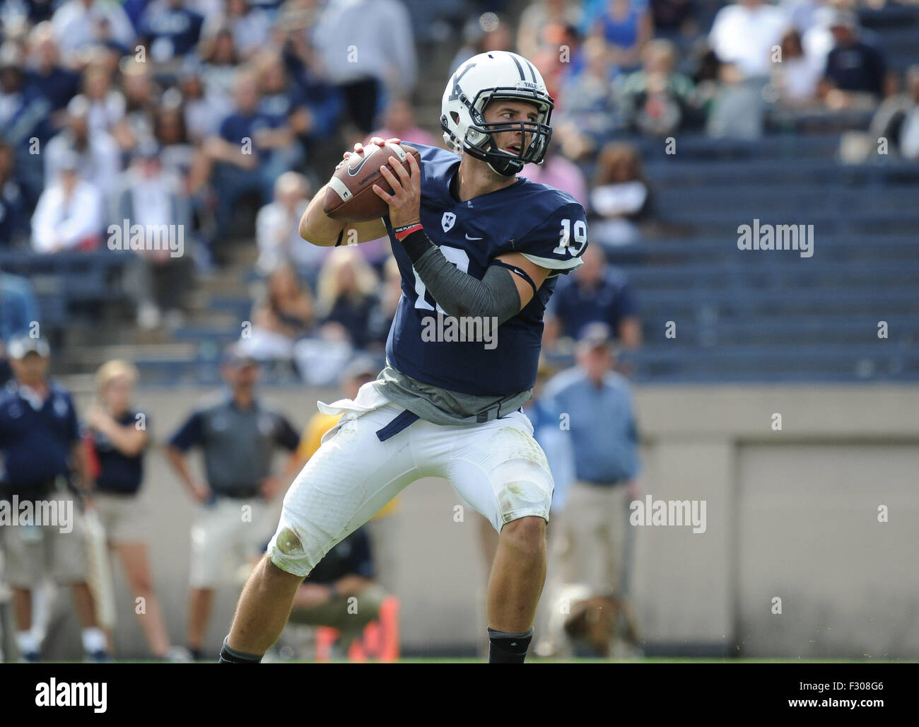 Morgan Roberts (19) of Yale gets ready to pass during a game between ...