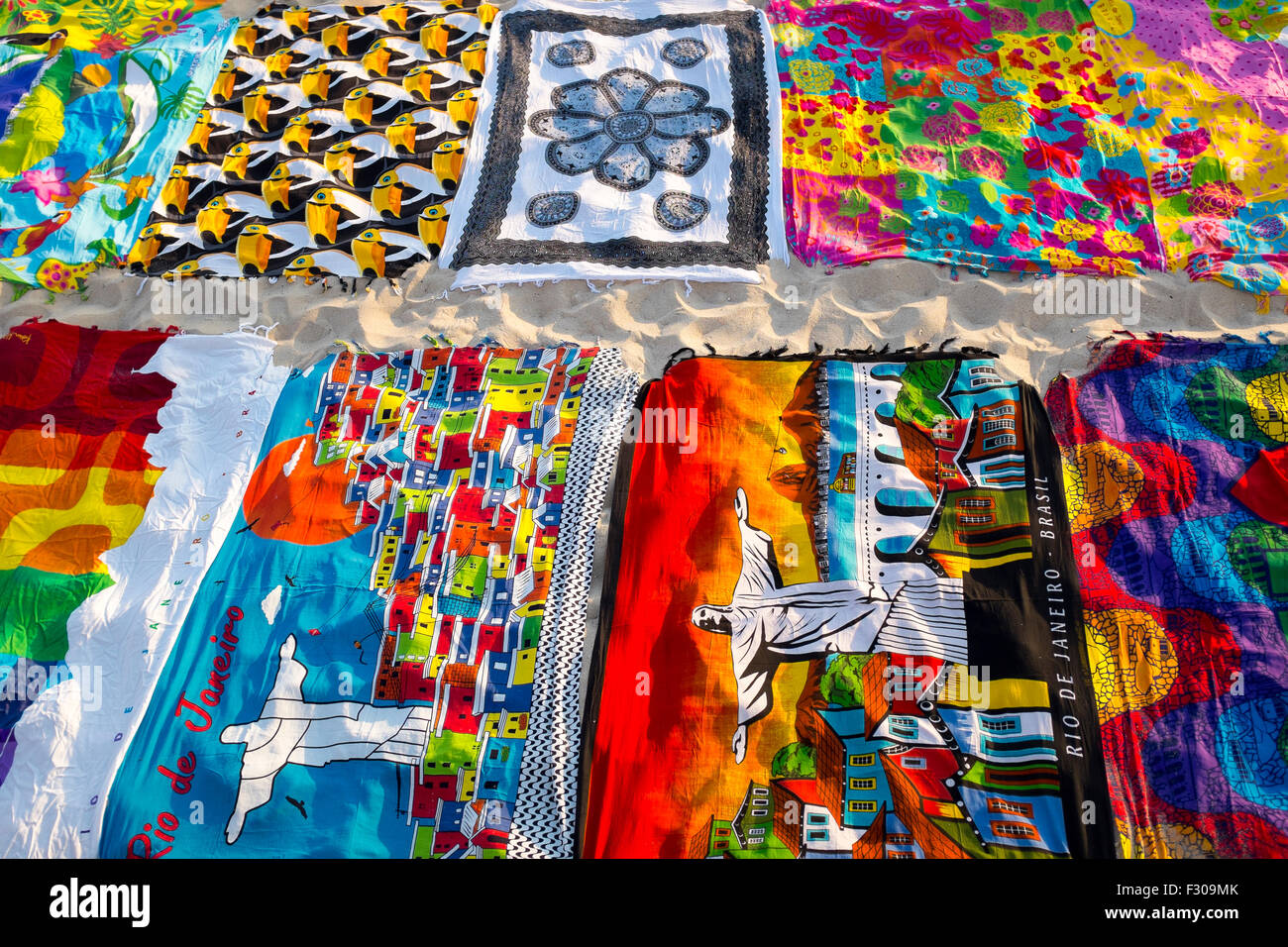 RIO DE JANEIRO, BRAZIL - MARCH 15, 2015: Beach blanket sarongs known ...