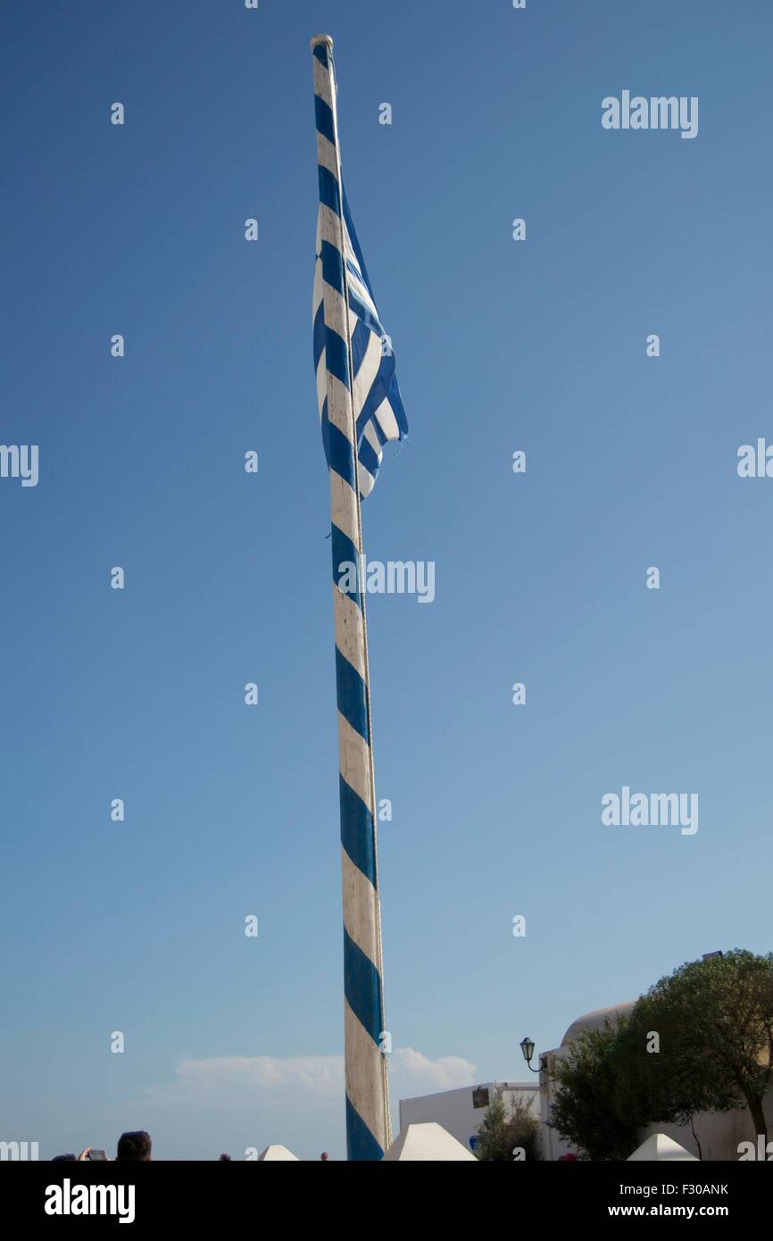 Greece Greek flag waving pole blue white stripes Stock Photo - Alamy