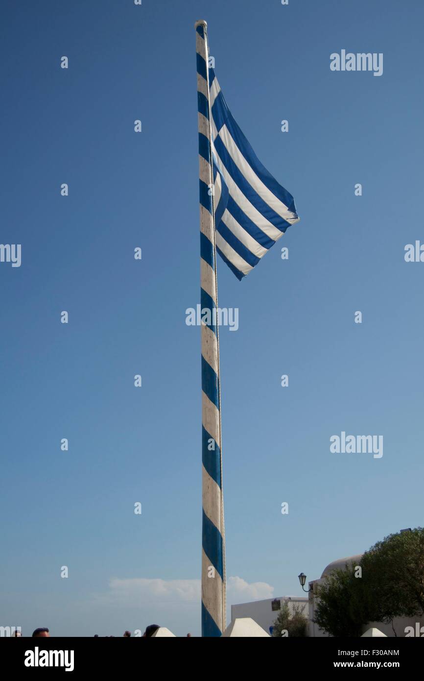 Greece Greek flag waving pole blue white stripes Stock Photo - Alamy
