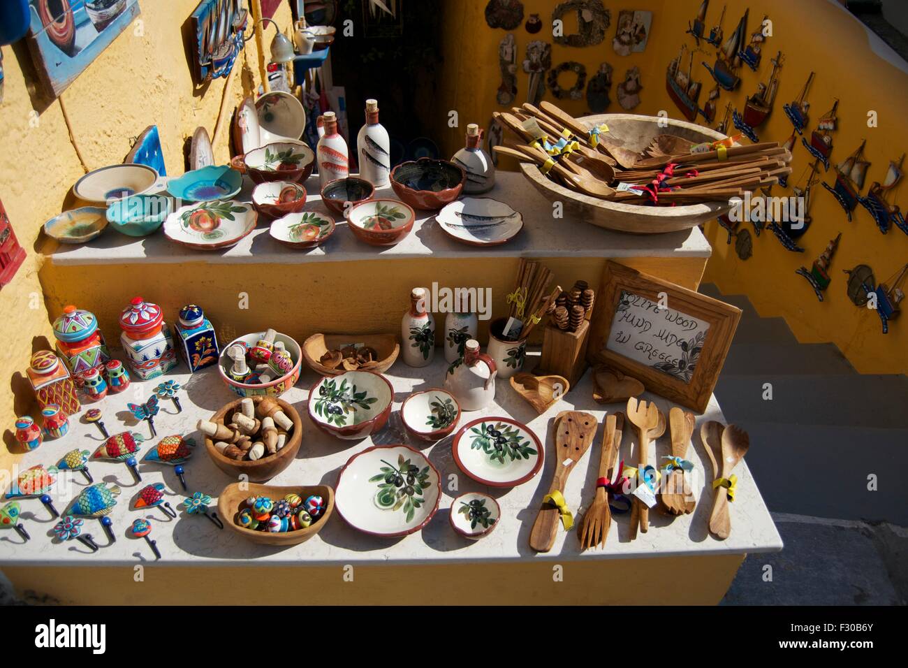Greek souvenirs sale shop tourist display craft Stock Photo - Alamy