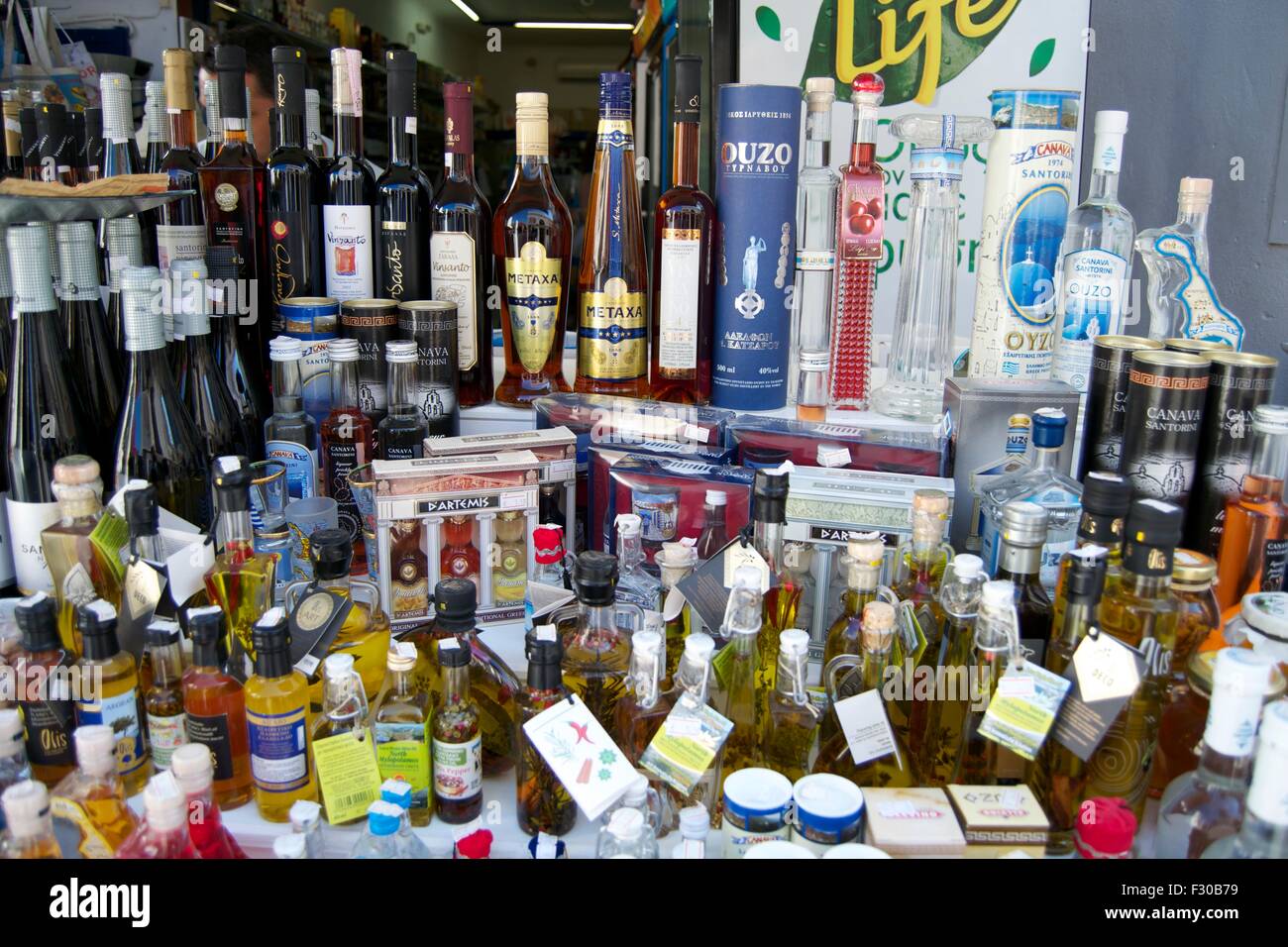 Greek souvenirs sale shop tourist display craft Stock Photo - Alamy