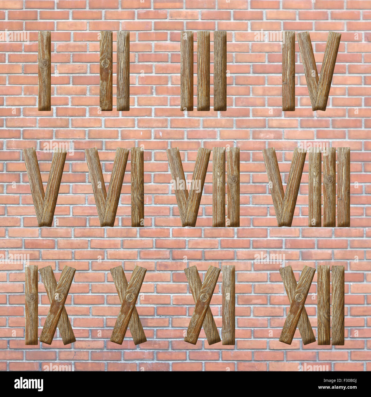 roman numerals set on red brick wall background Stock Photo - Alamy