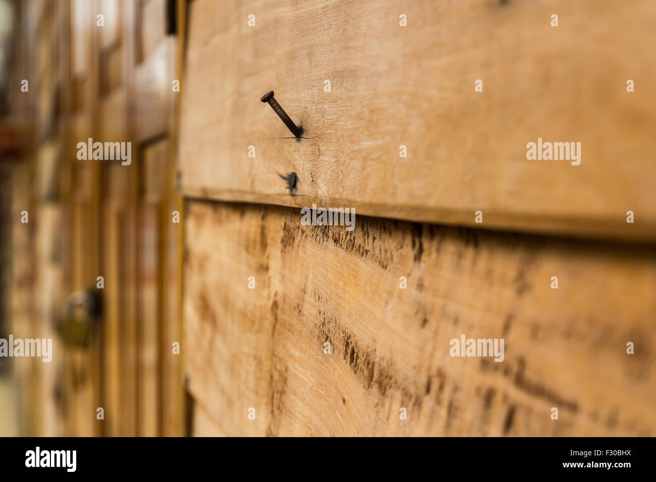 Old Wood wall with nail Stock Photo - Alamy