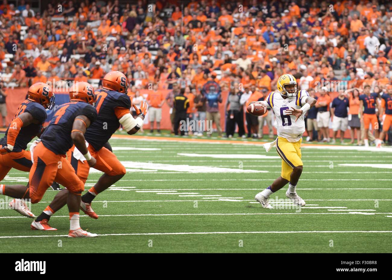 Syracuse, NY, USA. 26th Sep, 2015. LSU quarterback Brandon Harris (6 ...