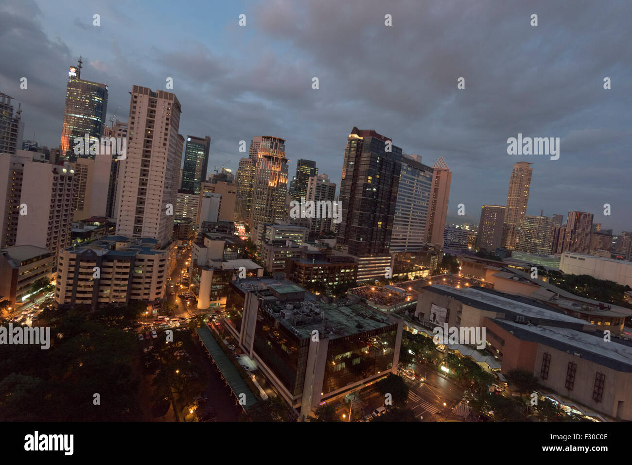 Manila, Philippines - Sept 18, 2015 Twilight photograph of Makati City ...