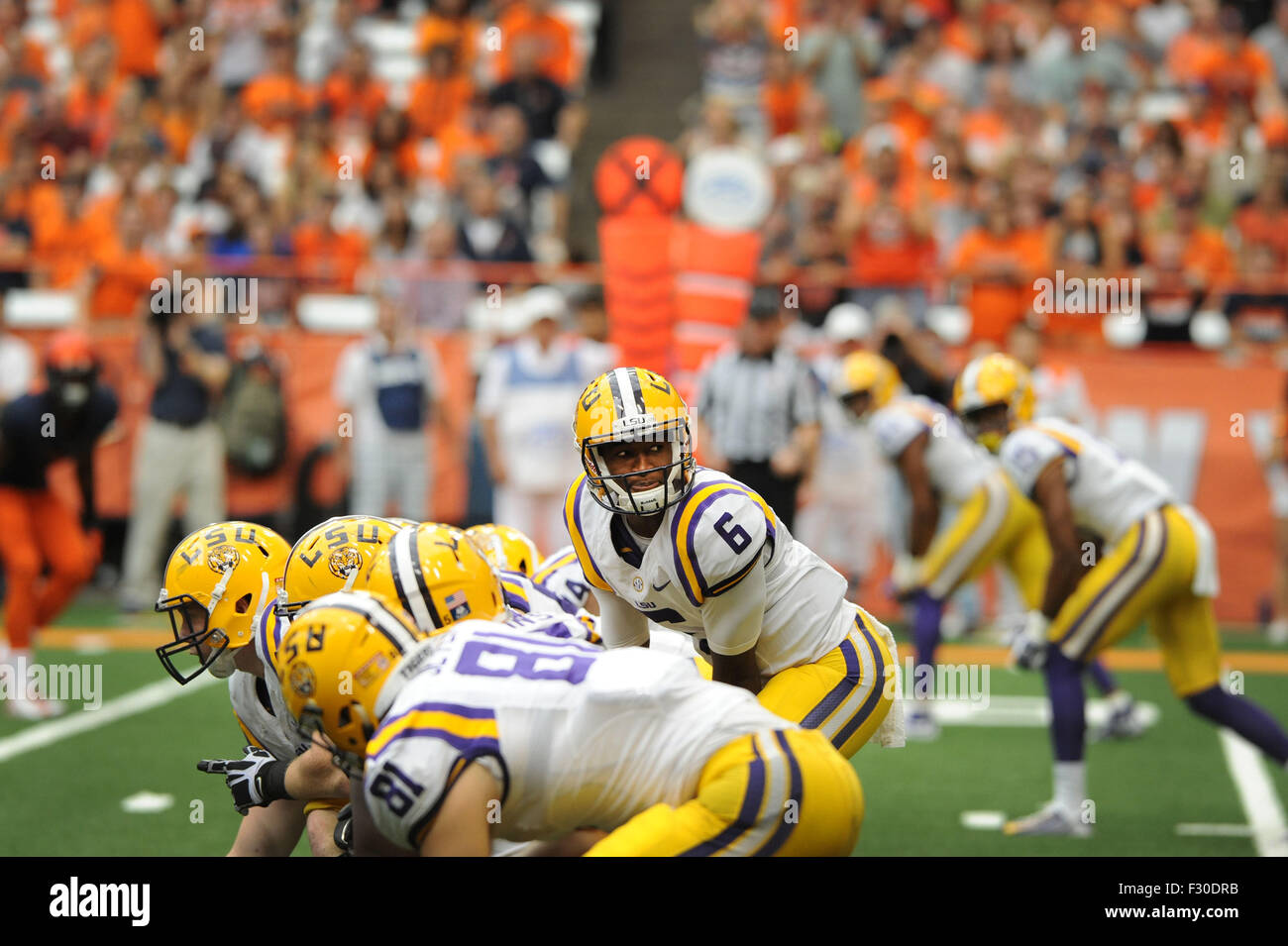 Syracuse, NY, USA. 26th Sep, 2015. LSU quarterback Brandon Harris (6 ...