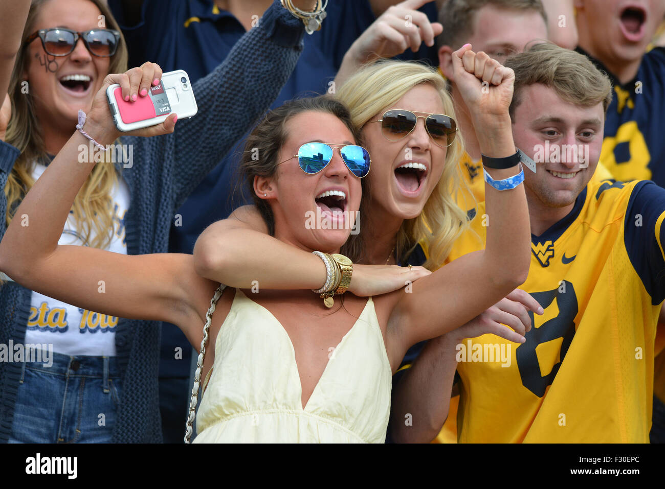 Morgantown, West VIrginia, USA. 26th Sep, 2015. A WVU fan is fired up ...