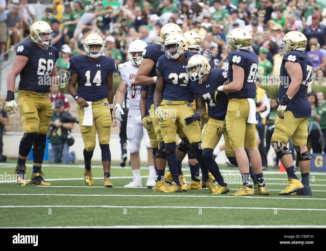 South Bend, Indiana, USA. 26th Sep, 2015. Notre Dame players celebrate ...