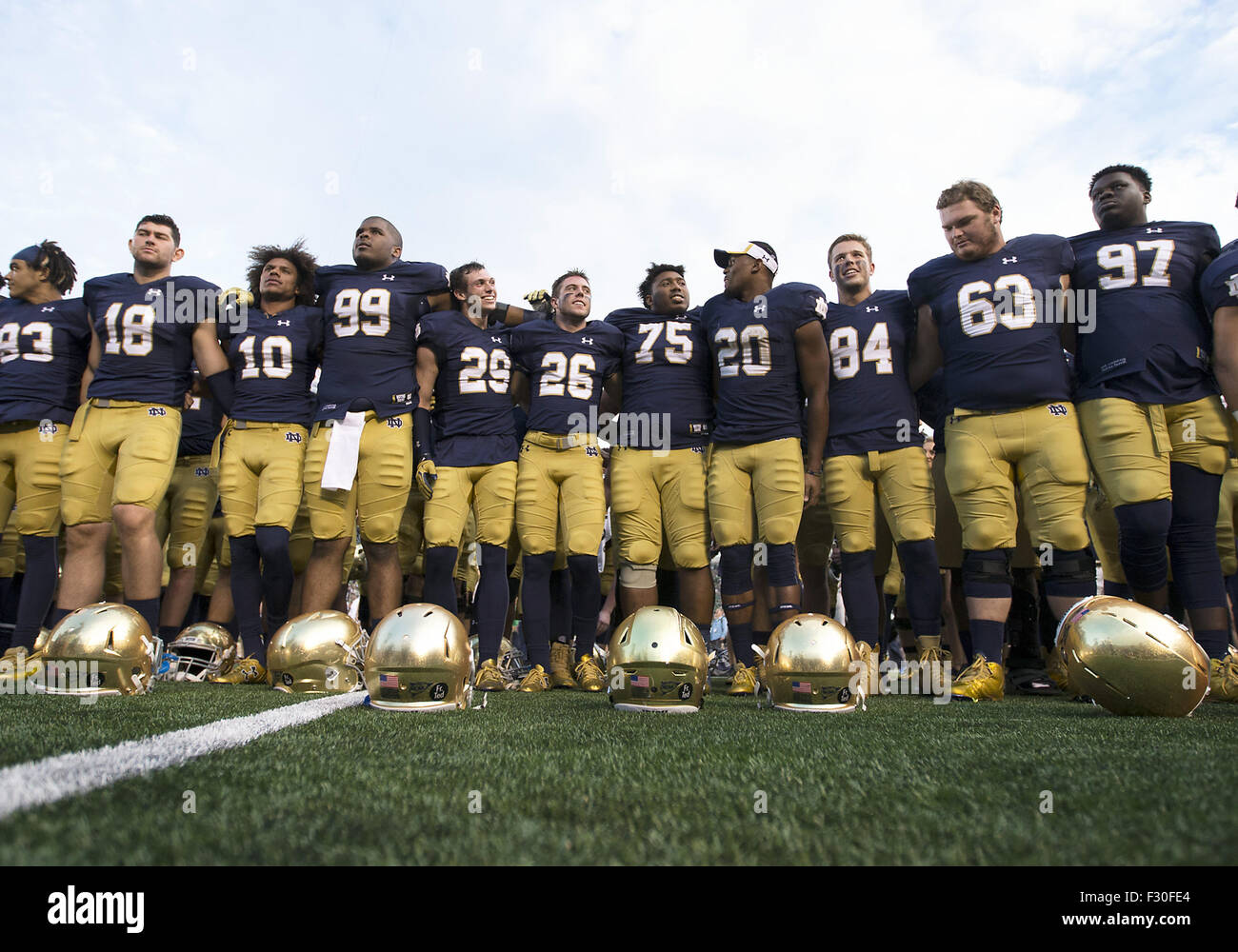 South Bend, Indiana, USA. 26th Sep, 2015. Notre Dame players sing the ...