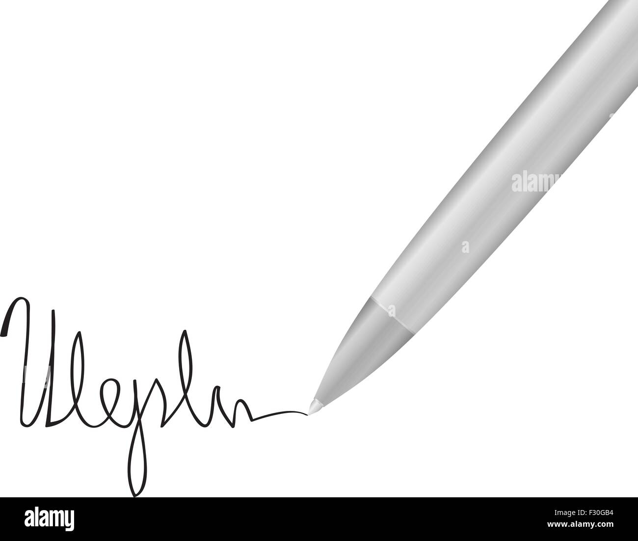 Ballpoint pen and signature on a white background. Vector illustration ...