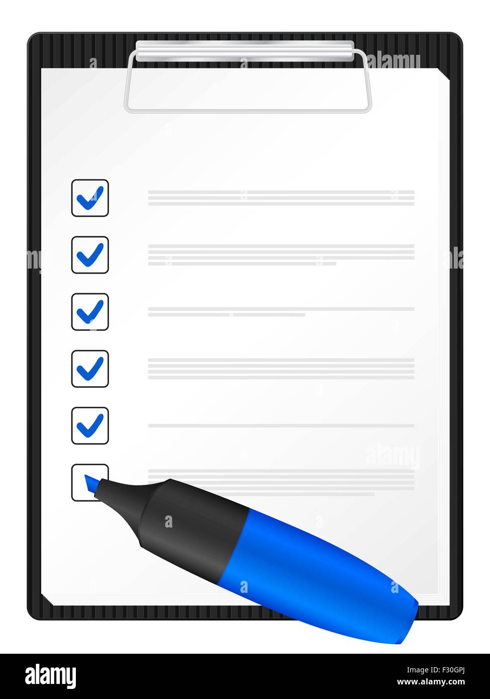 Checklist on clipboard with blue text marker. Vector illustration Stock ...
