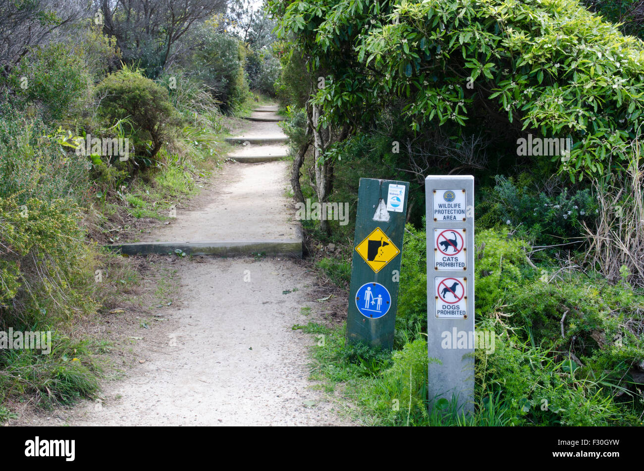 Crumbling Cliff Edge Warning sign on pathway.North Narrabeen Headland ...