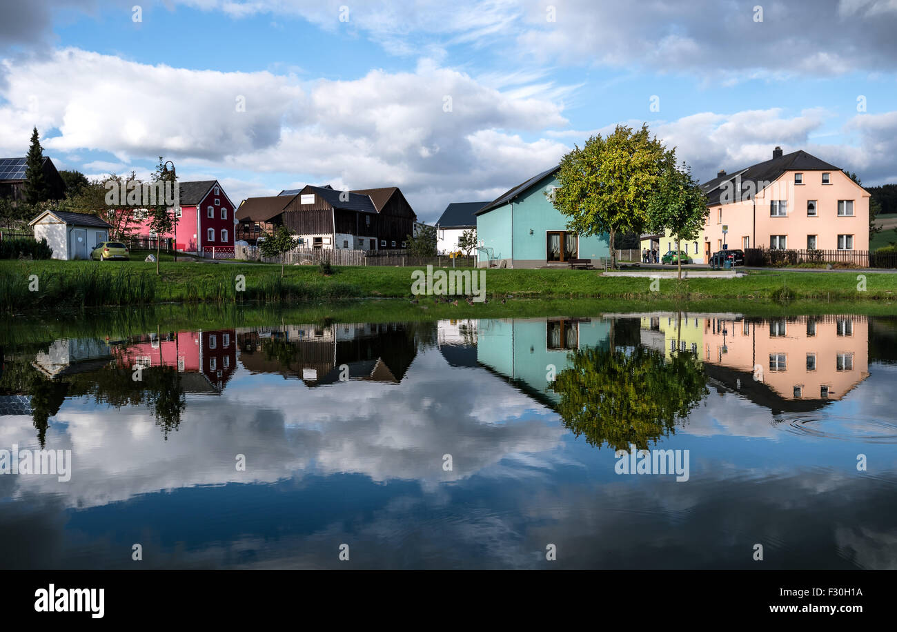 Brightly coloured buildings in Moedlareuth, Germany, 24 Septemeber 2015 ...