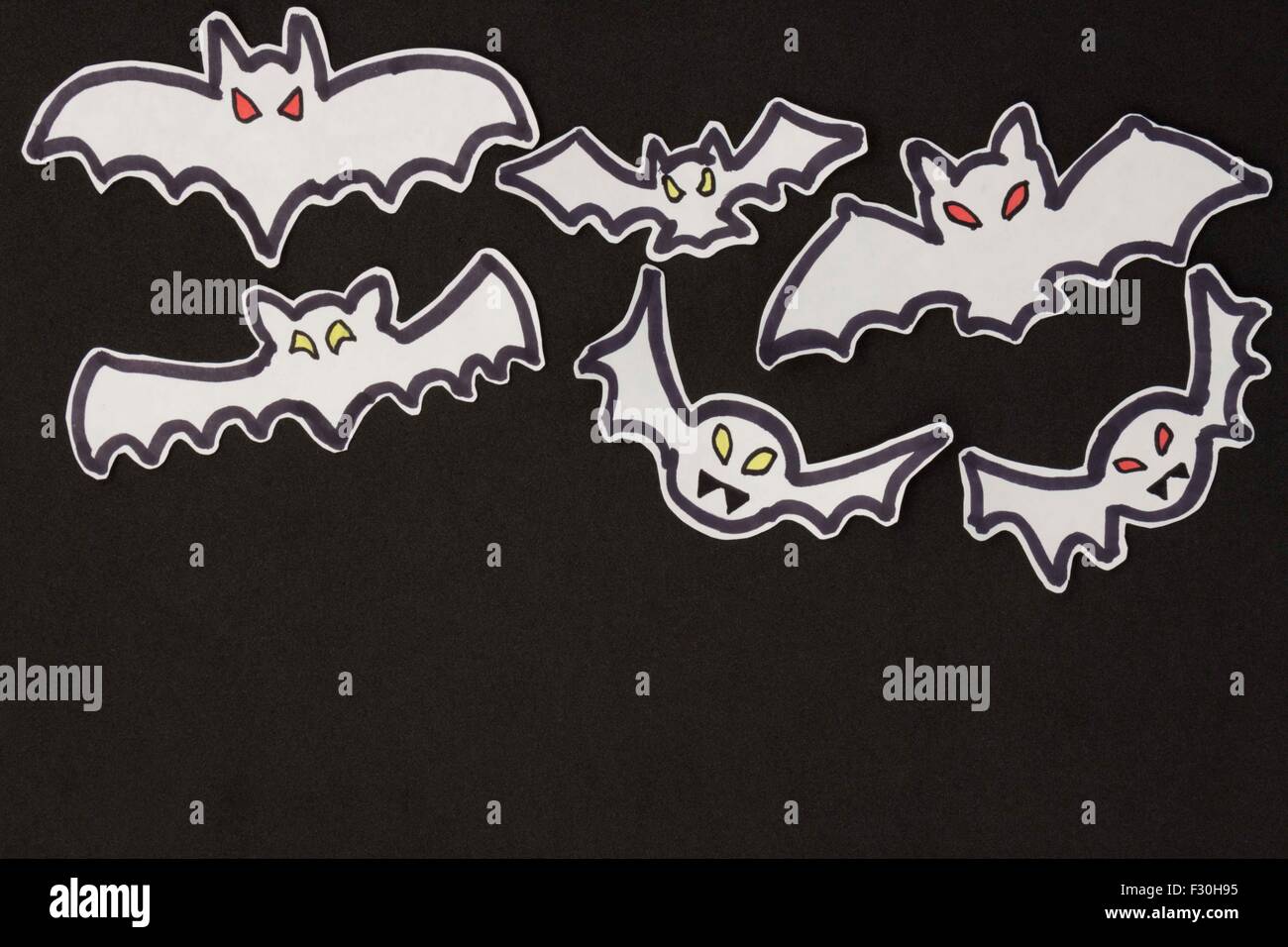 a horizontal overhead view os some Halloween decorations: bats Stock ...