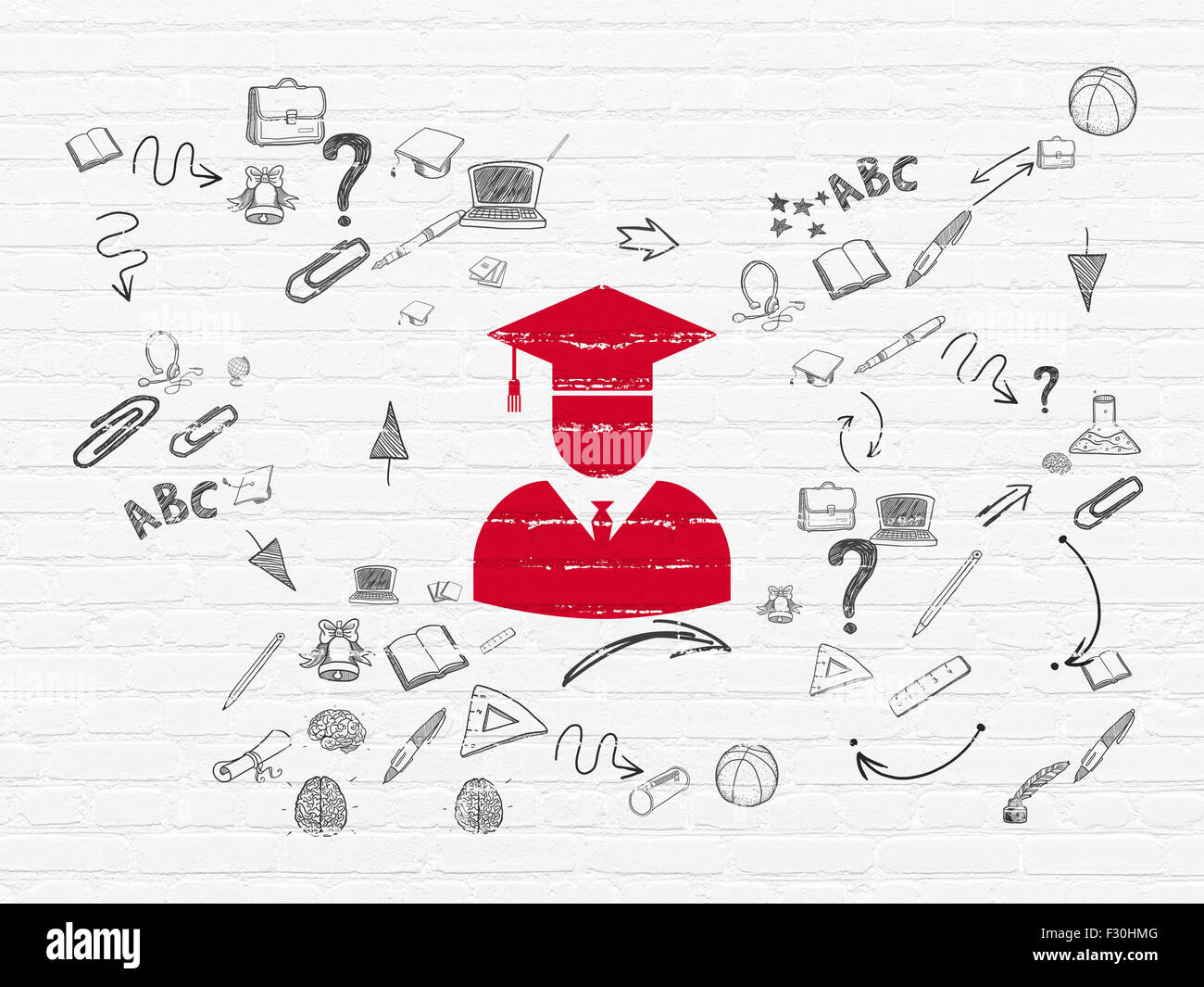 Learning concept: Student on wall background Stock Photo - Alamy