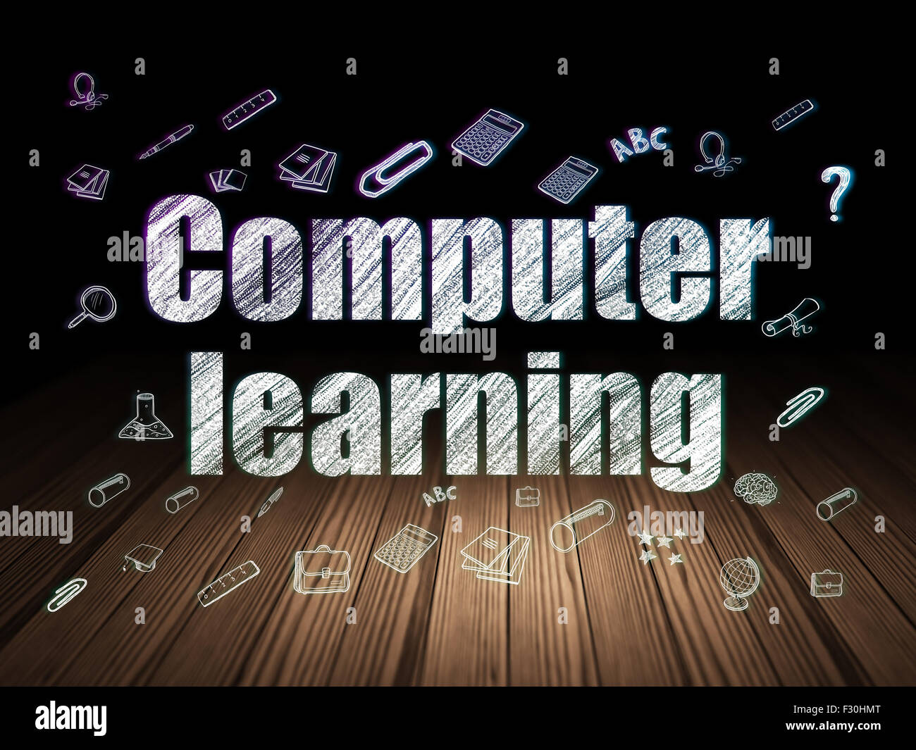 Education concept: Computer Learning in grunge dark room Stock Photo ...