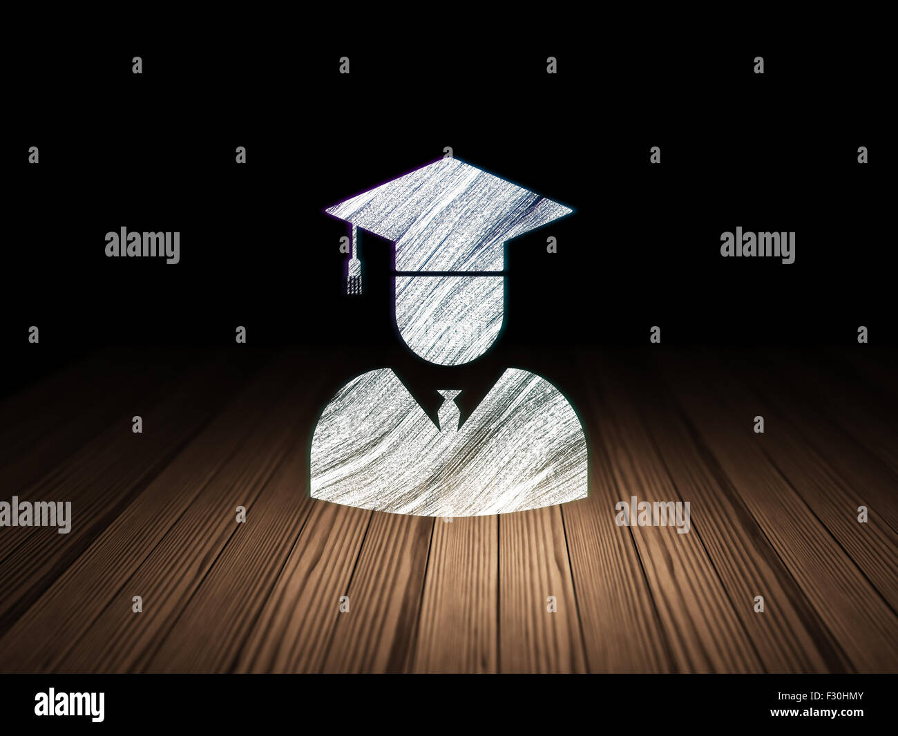 Education concept: Student in grunge dark room Stock Photo - Alamy