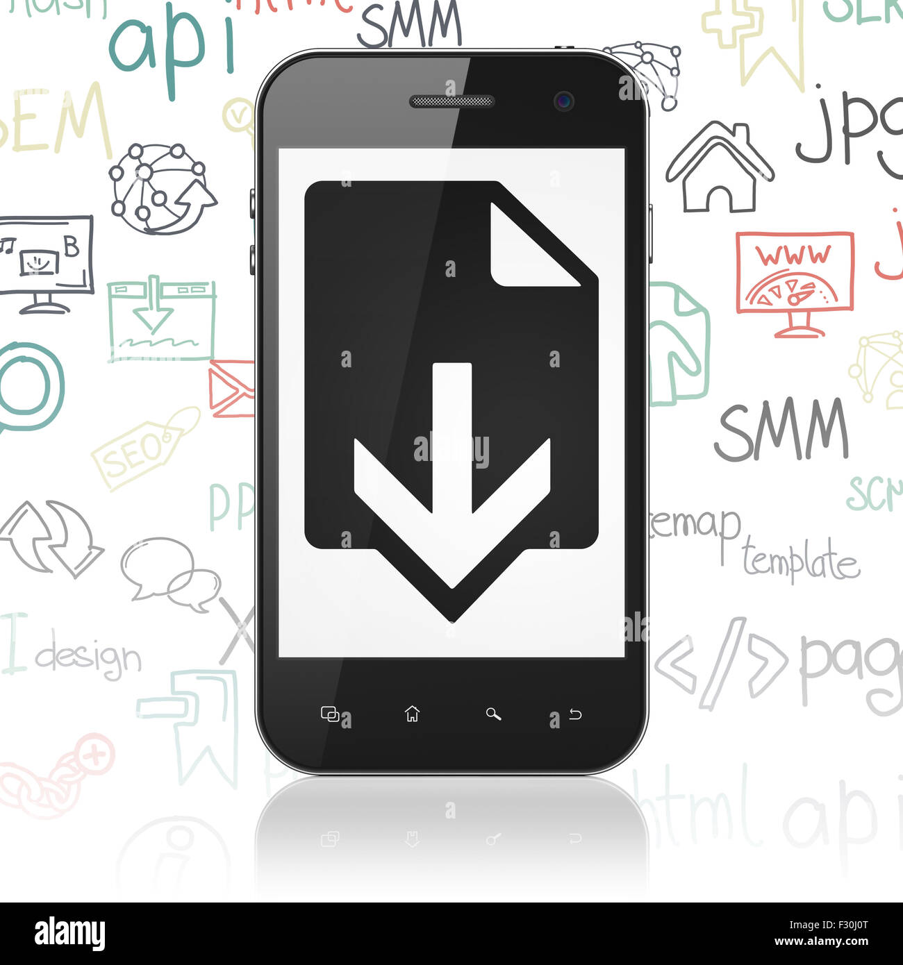Web development concept: Smartphone with Download on display Stock ...