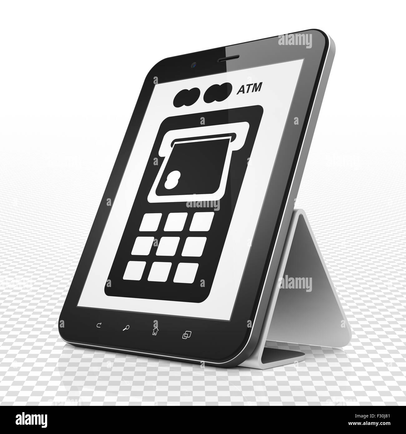Money concept: Tablet Computer with ATM Machine on display Stock Photo ...