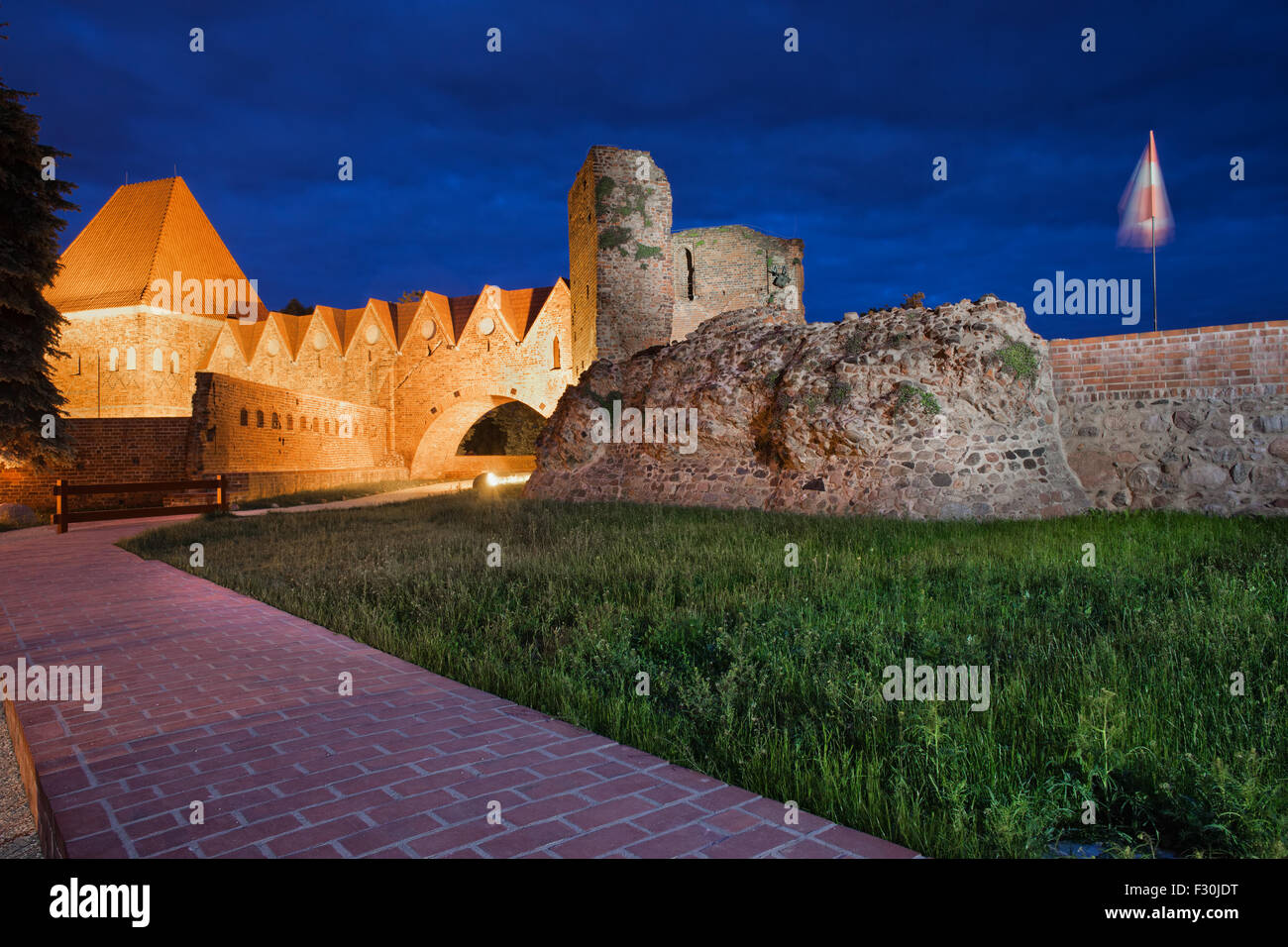 Teutonic Knights Castle ruins at night in Torun, Poland, city landmark ...
