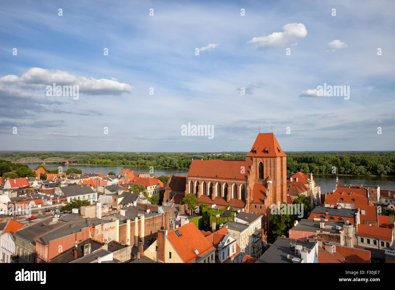 City of Torun in Poland, view over Old Town along Vistula river from ...