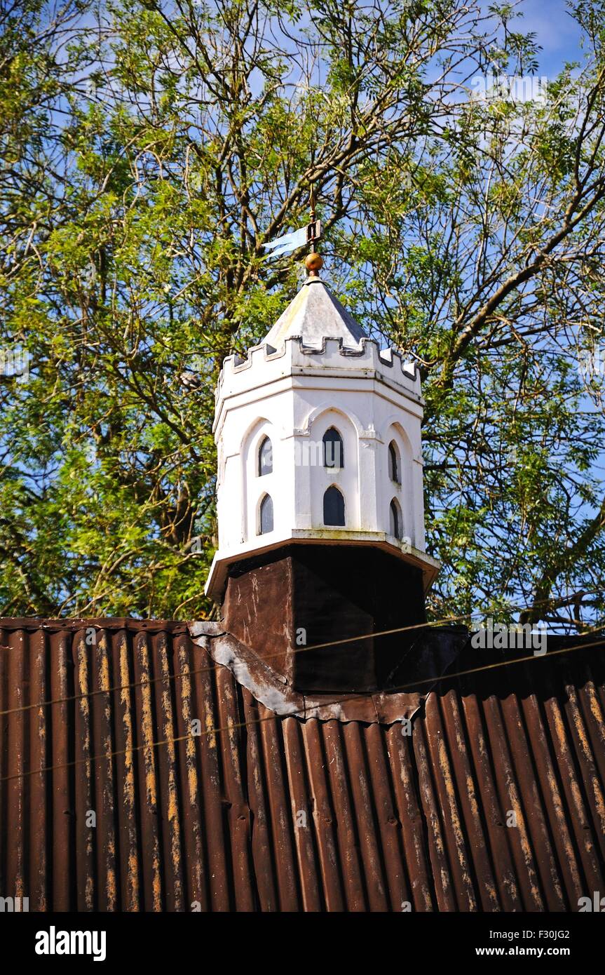 Small white tower atop a tin roof, Turville, Buckinghamshire, England ...