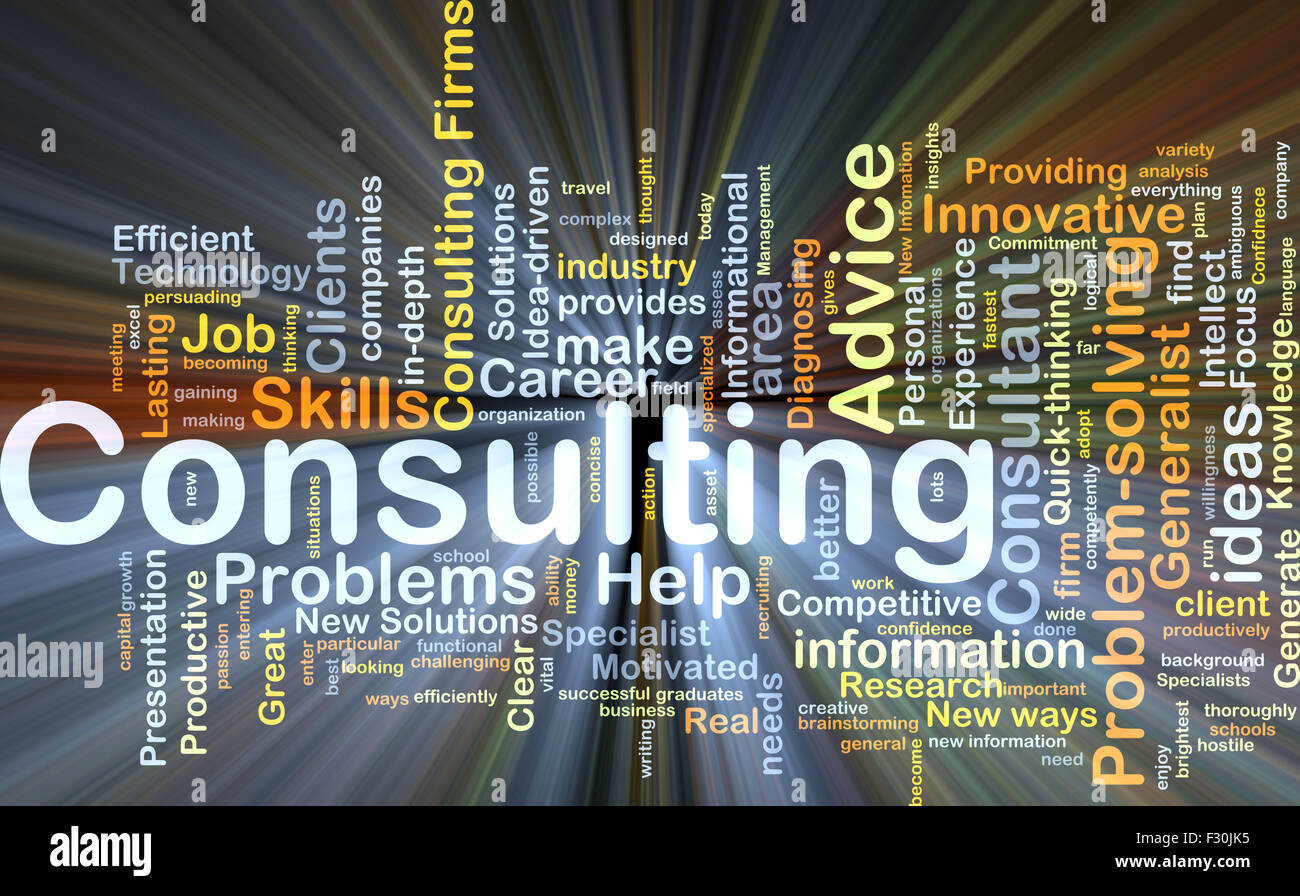Background concept wordcloud illustration of consulting glowing light ...