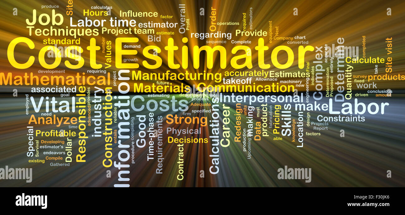 Background concept wordcloud illustration of cost estimator glowing ...