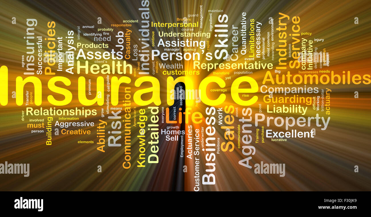 Background concept wordcloud illustration of insurance glowing light ...