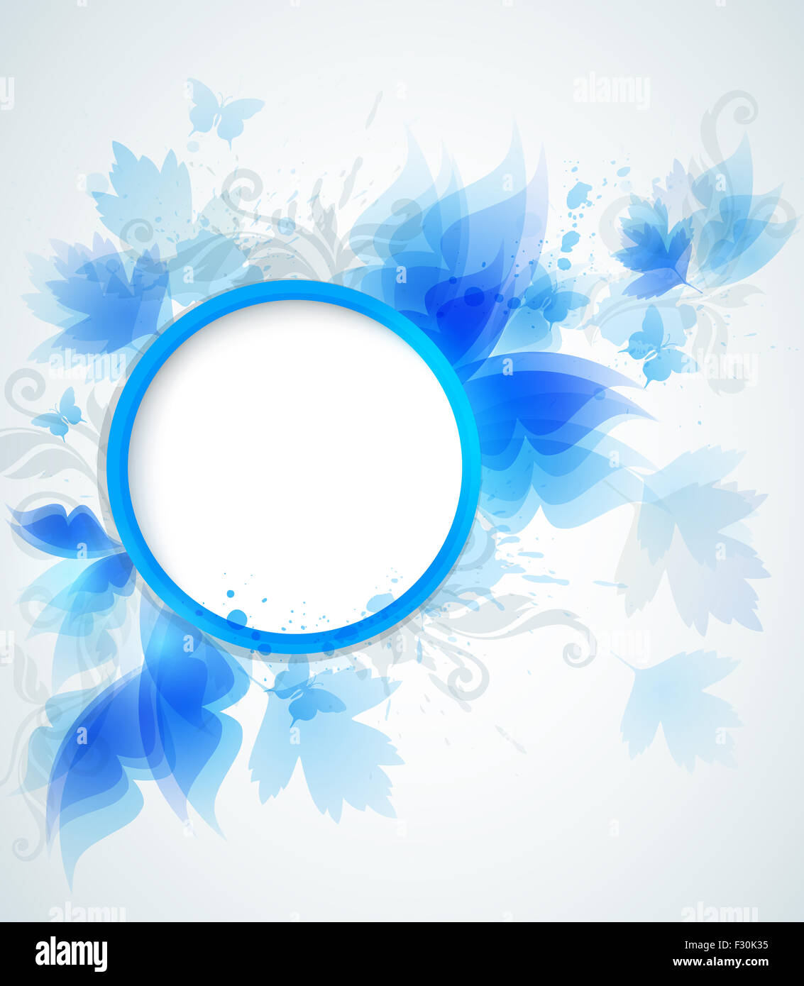 Decorative abstract blue round background with leaves Stock Photo - Alamy