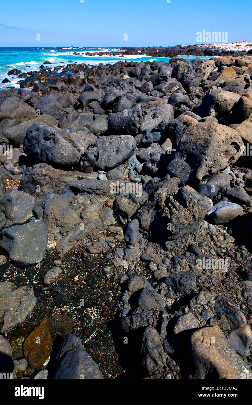 sky light beach water in lanzarote isle foam rock spain landscape stone ...