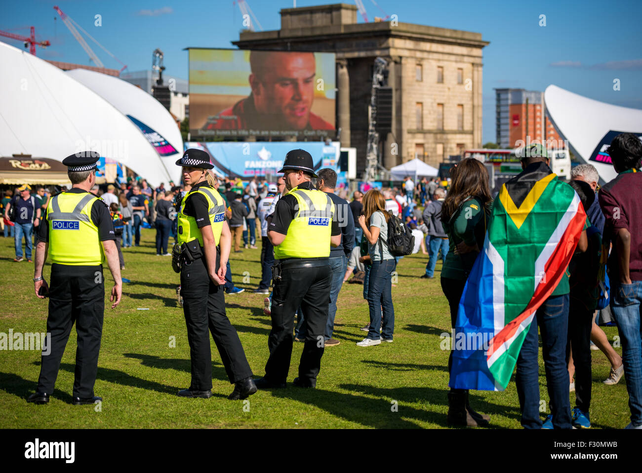 Three Police officers at the Fan Zone during the Rugby World cup South ...