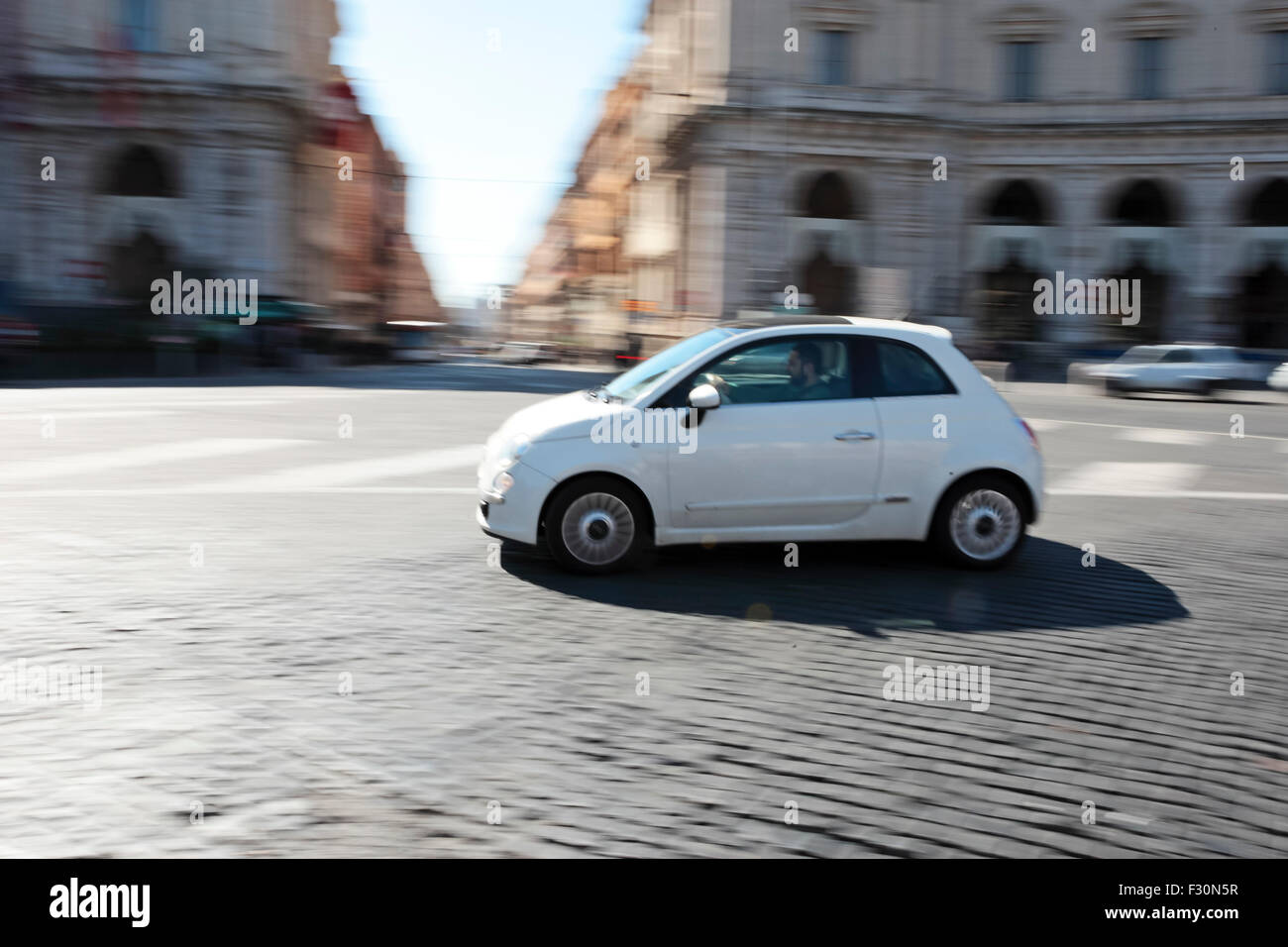 Iconic Italian car, Fiat 500 Cinquecento, Piazza della Repubblica, Rome ...