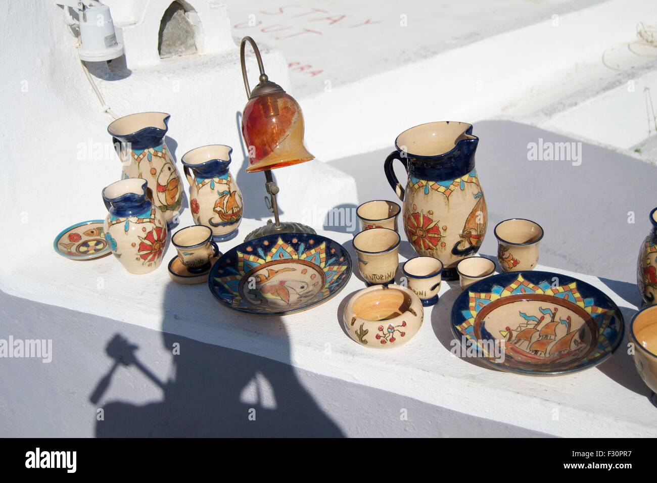 Greek souvenirs sale shop tourist display craft Stock Photo - Alamy