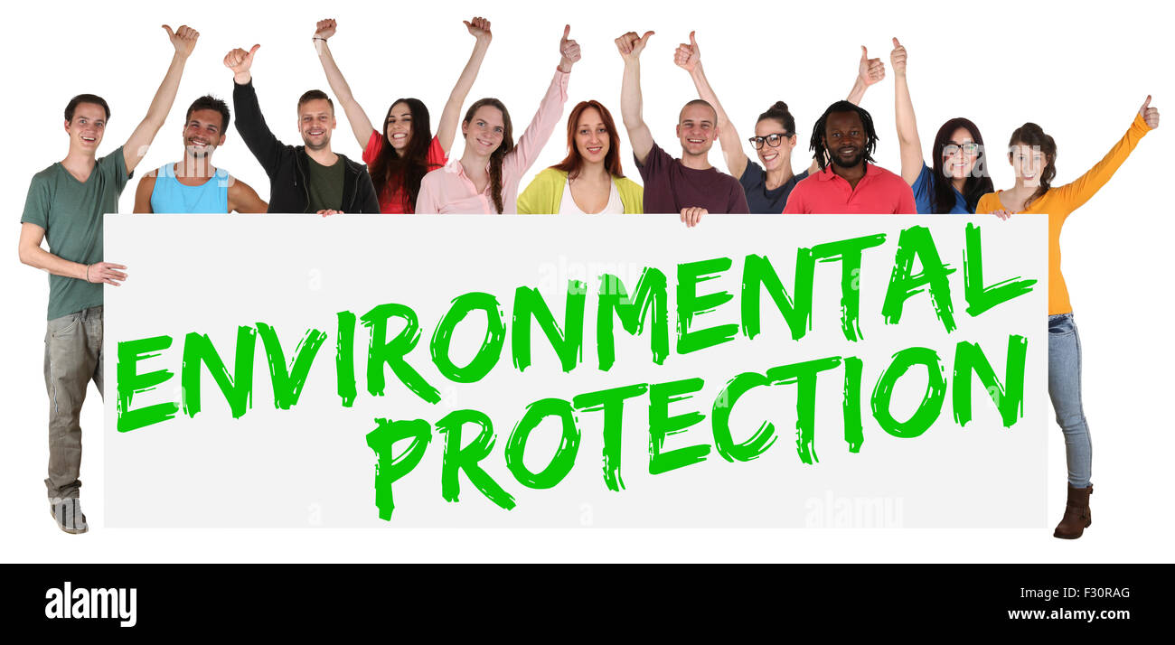 Environmental protection group of young multi ethnic people holding ...
