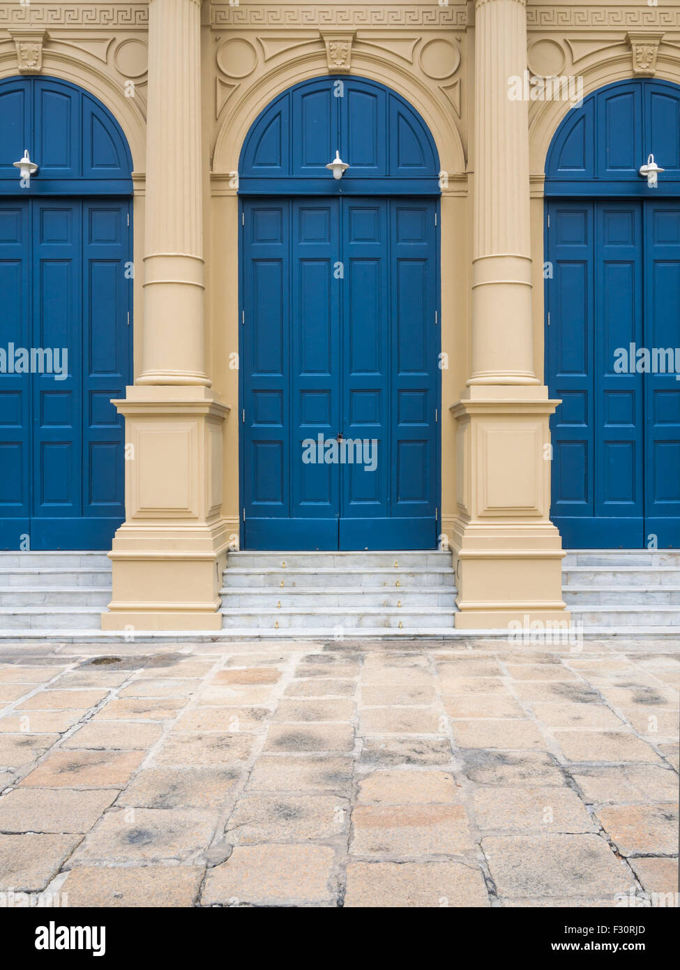 Vintage wall and blue doors, Background, Texture Stock Photo - Alamy
