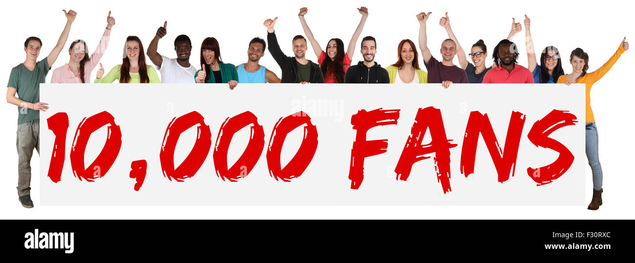 10000 fans likes social networking media sign group of young people ...
